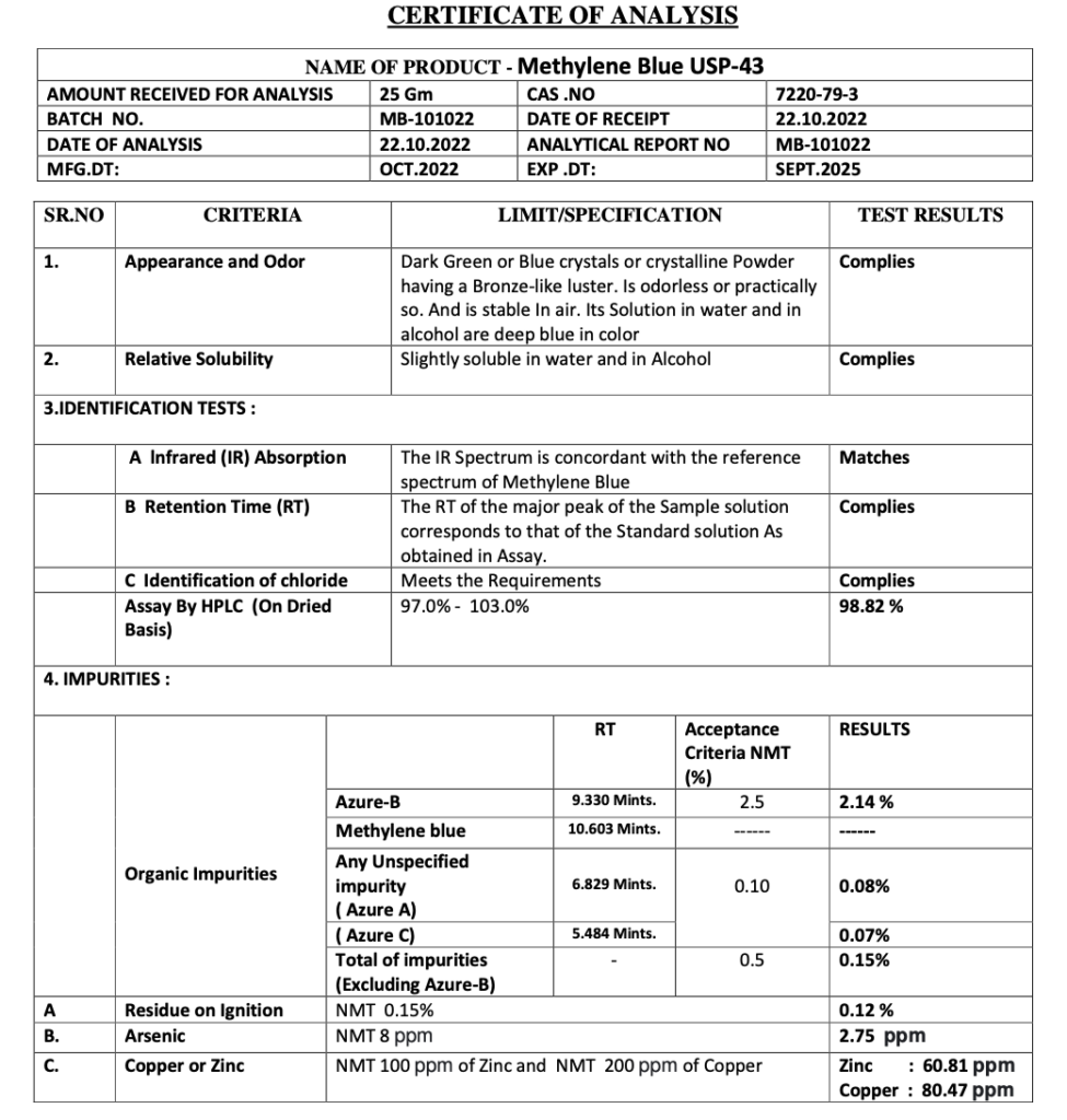 Methylene Blue – Solution (USP) (30mL / 100mL) – mitolab