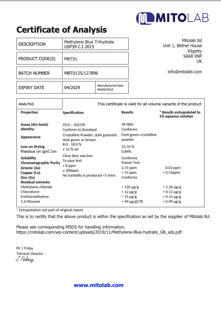 Methylene Blue Powder (USP/BP Grade) – mitolab